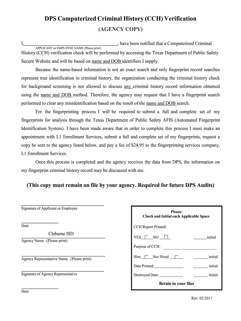 Fillable Online DPS Computerized Criminal History (CCH) Verification ...