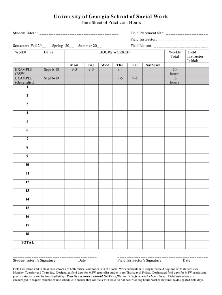 Fillable Online Time Sheet of Practicum Hours Fax Email Print - pdfFiller