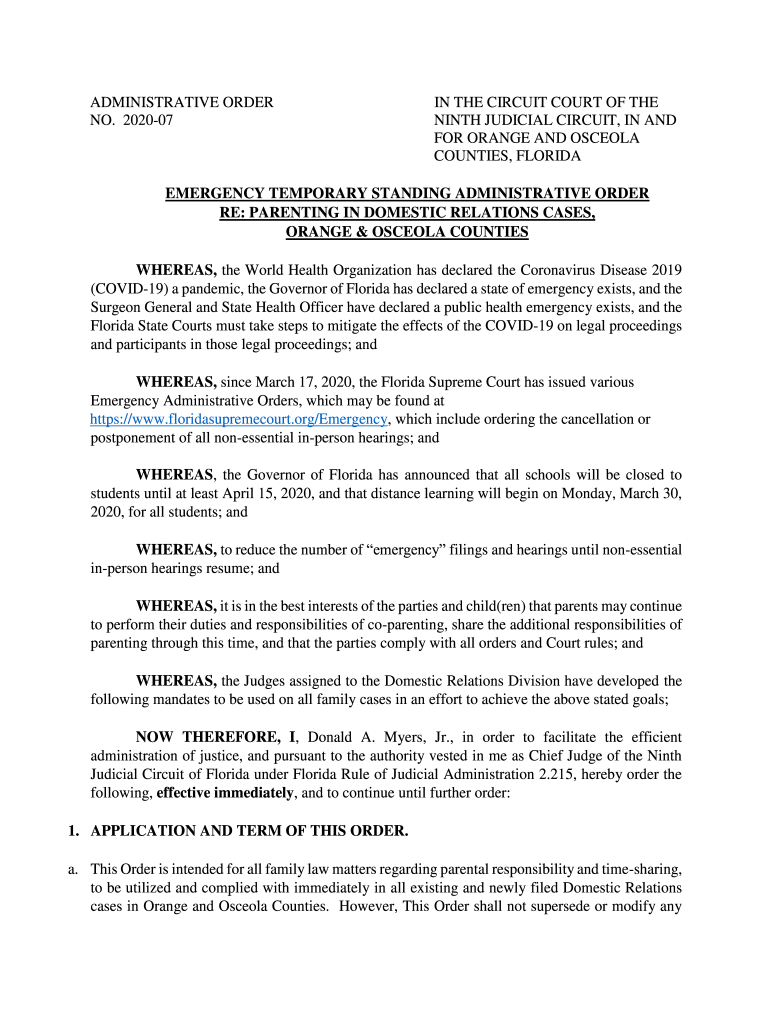 Fillable Online EMERGENCY TEMPORARY STANDING ADMINISTRATIVE ORDER Fax ...