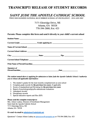 Fillable Online TRANSCRIPT/ RELEASE OF STUDENT RECORDS Fax Email Print ...