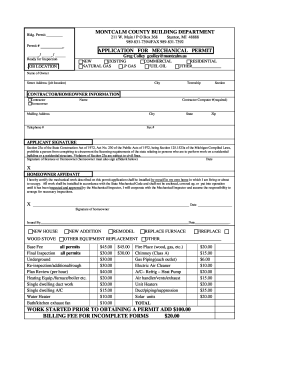 Fillable Online Mechanical Permit Application 125 Michigan Department ...