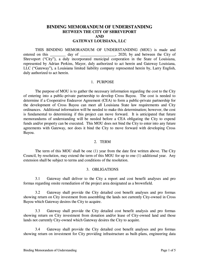 Fillable Online BINDING MEMORANDUM OF UNDERSTANDING Fax Email Print ...