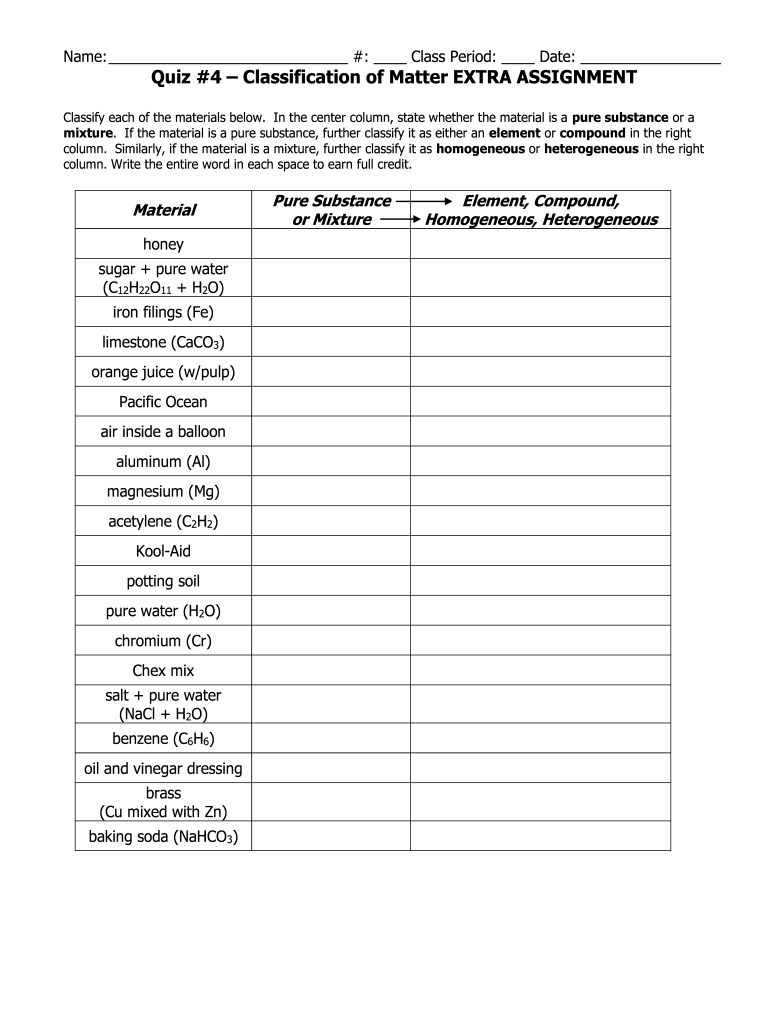 Fillable Online Classifying Matter Worksheet. Chemistry Fax Email Print ...