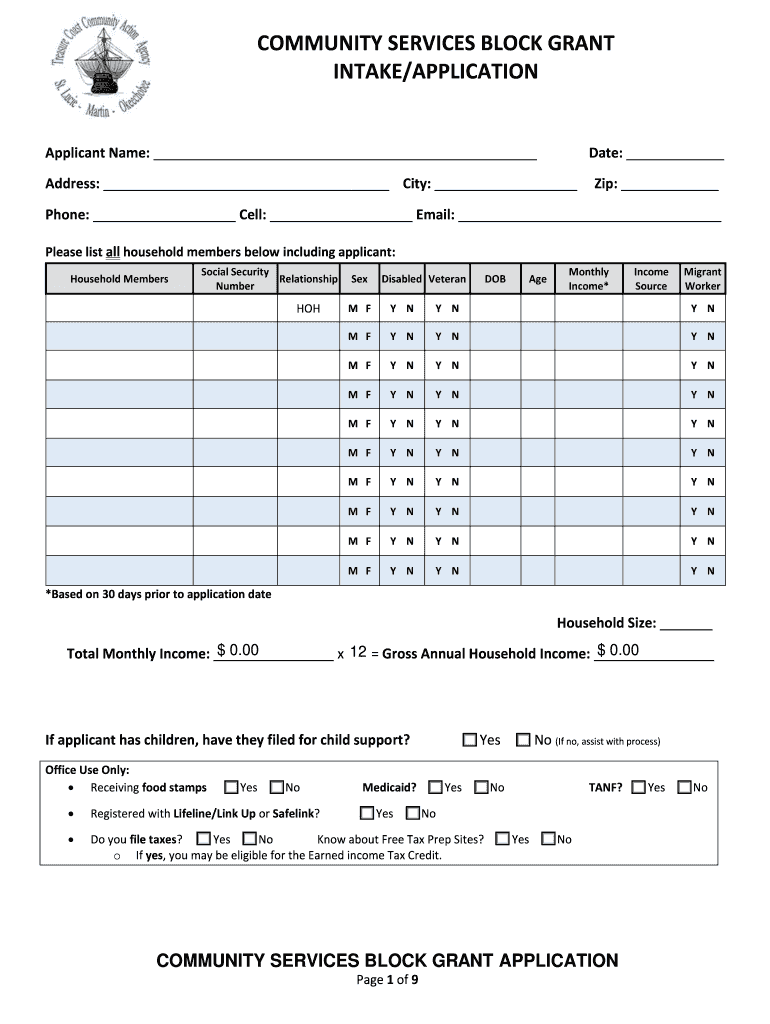 Fillable Online COMMUNITY SERVICES BLOCK GRANT INTAKE/APPLICATION Fax ...