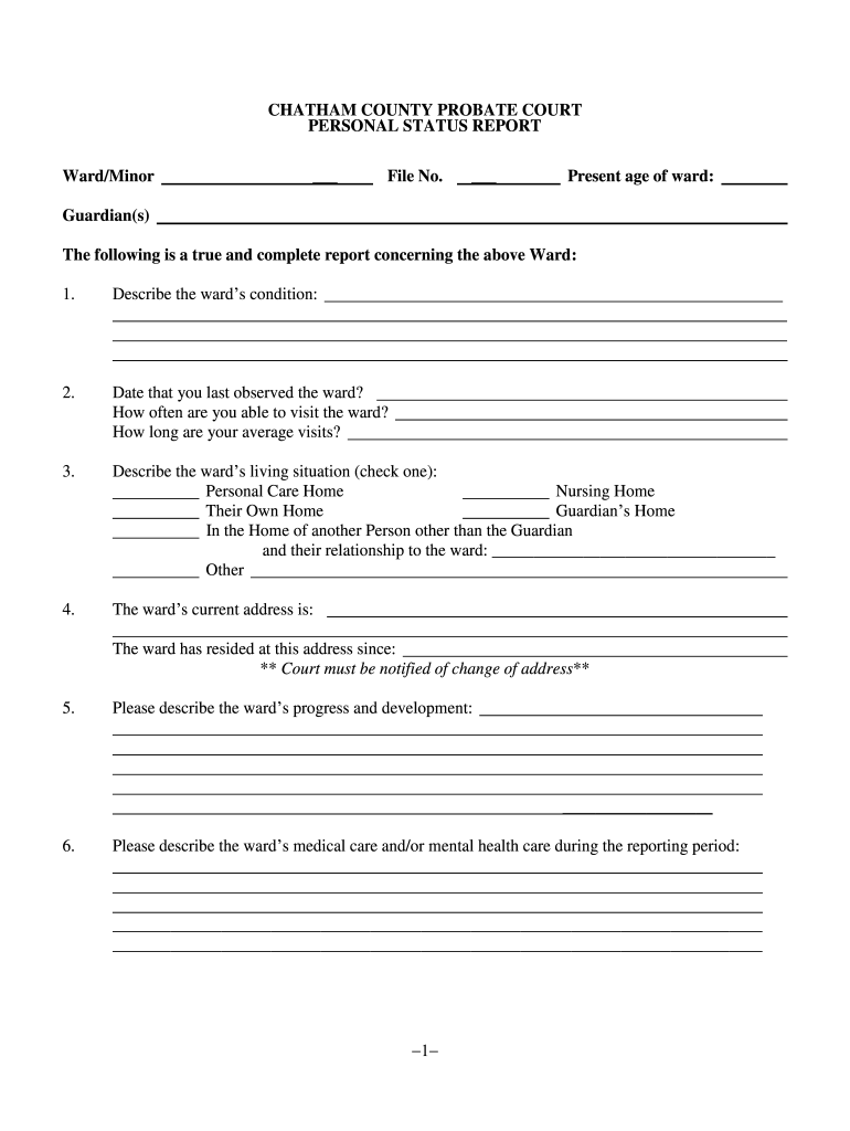 Fillable Online Guardian's Personal Status Report for Adult - Hall ...