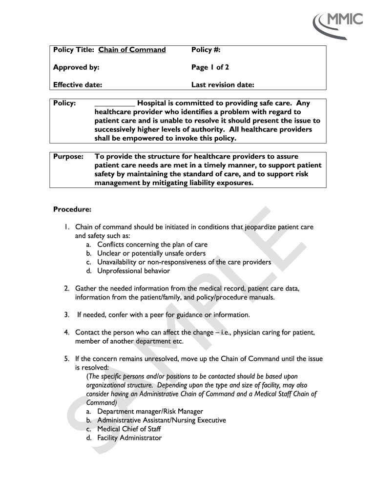 Fillable Online Chain of Command - Sample Policy Fax Email Print ...