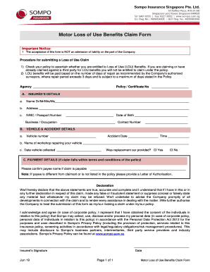 Fillable Online Motor Loss of Use Benefits Claim Form Fax Email Print ...