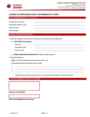 Fillable Online CHANGE OF SERVICING AGENT (INTERMEDIARY) FORM Fax Email ...