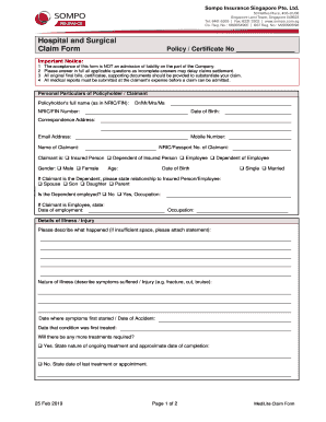 Fillable Online Hospital and Surgical Claim Form Policy / Certificate ...