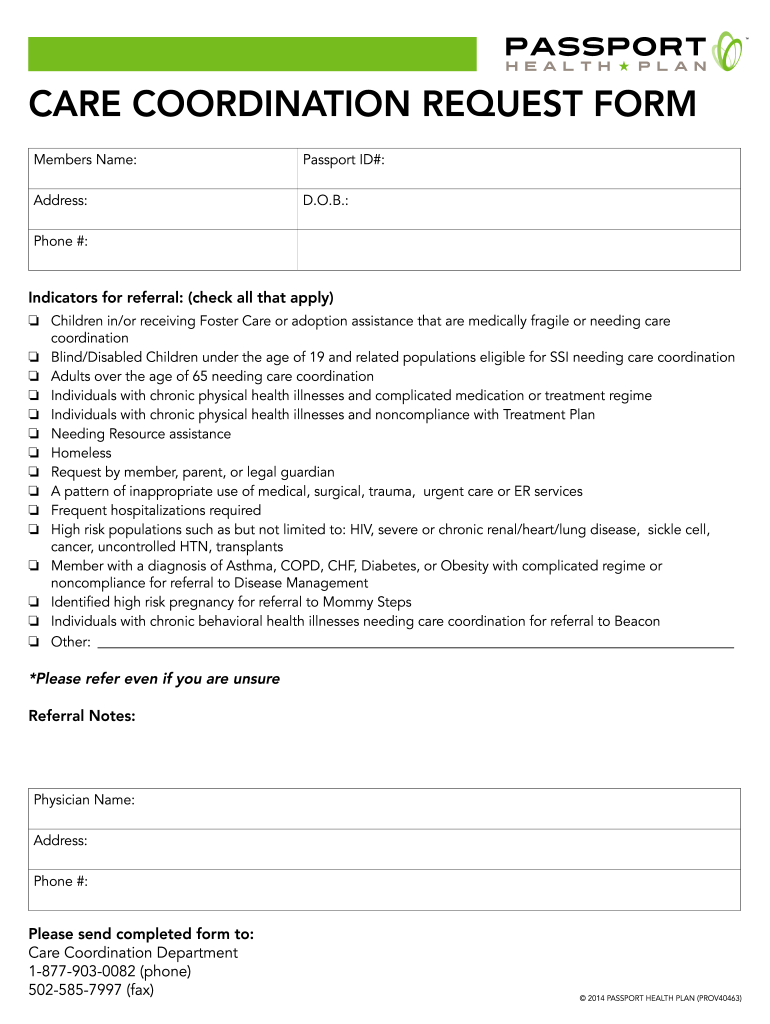 Fillable Online Care Coordination ReQuest Form. Care Coordination ...