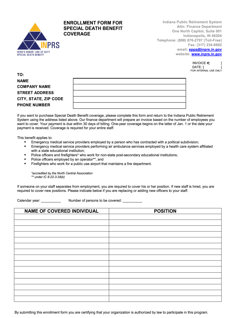 Fillable Online ENROLLMENT FORM FOR Indiana Public Retirement System ...