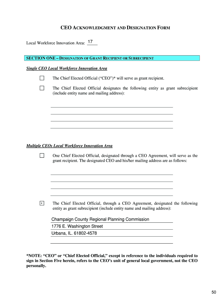 Fillable Online Local Workforce Innovation Area 17 Chief Elected ...