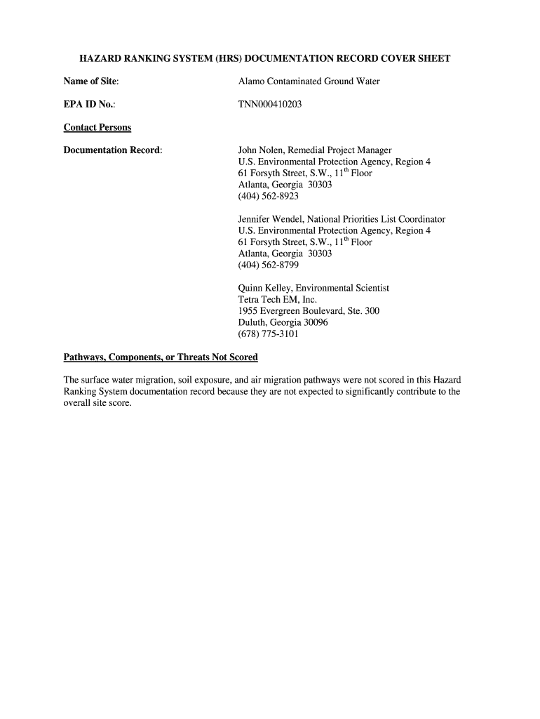 Fillable Online Introduction to the Hazard Ranking System (HRS ...