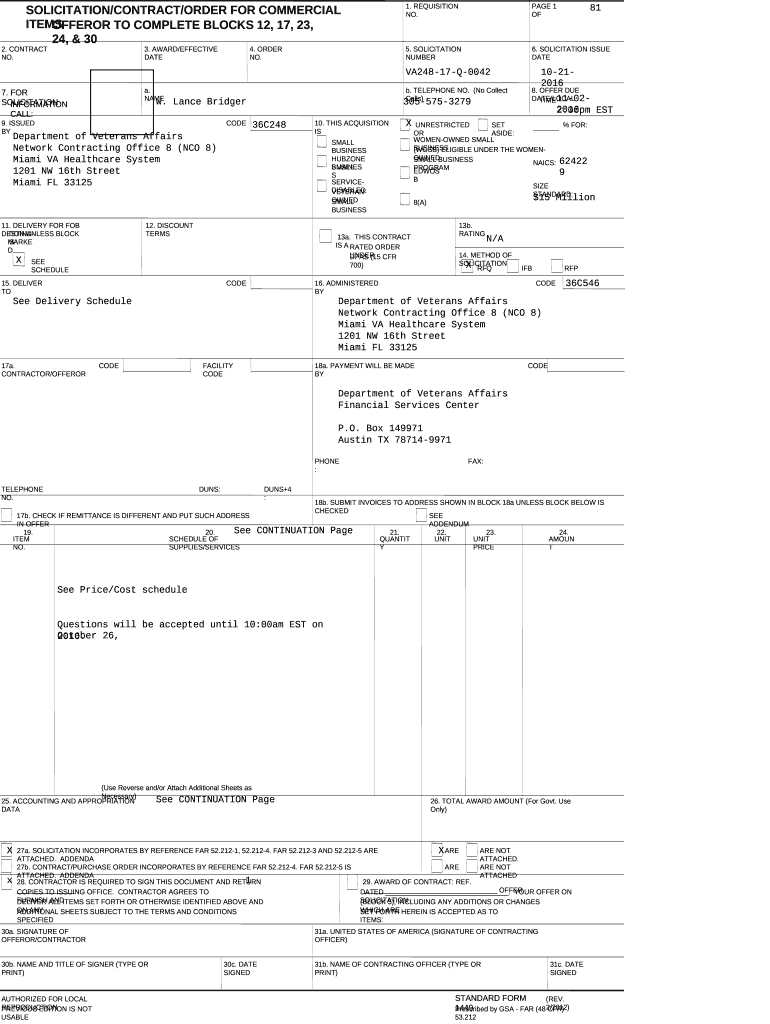 Table of Contents A.1 SF 1449 SOLICITATION/CONTRACT/ORDER FOR ... Doc ...