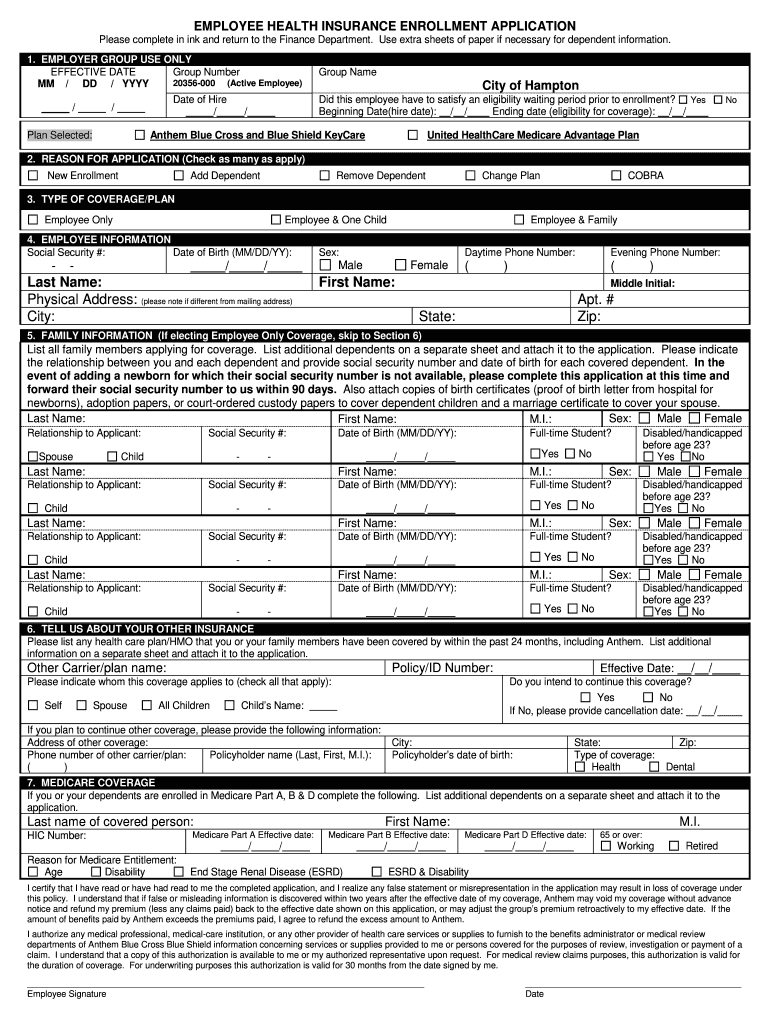 Fillable Online Enrollment Application Group size 2-50 eligible ...