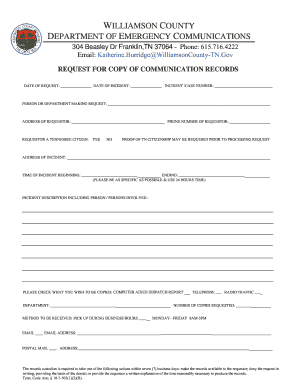 Fillable Online Emergency Communications Records Request Form Fax Email ...
