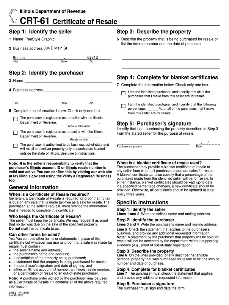 Fillable Online Illinois Certificate of ResaleManualzz Fax Email Print ...