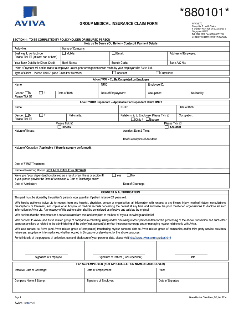Fillable Online personal accident insurance claims form - Aviva ...