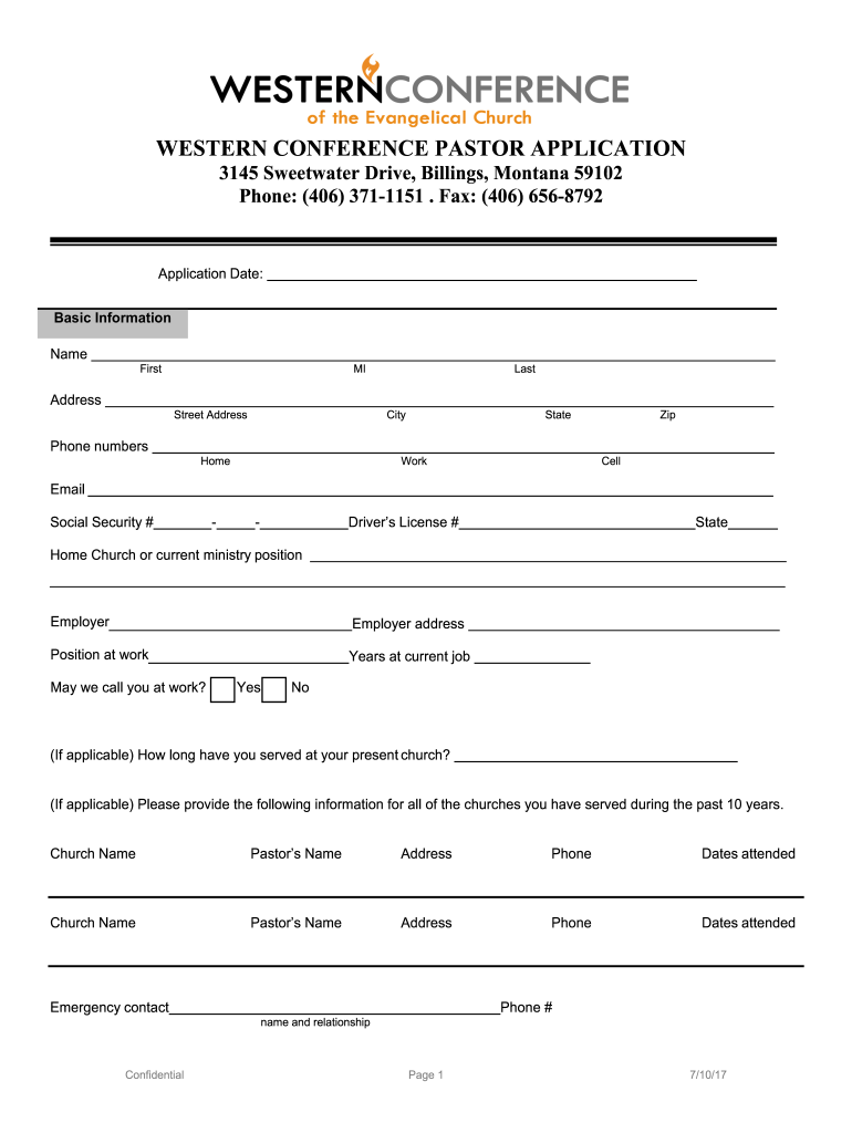 Fillable Online WC Pastor Application 7-10-17.docx Fax Email Print ...
