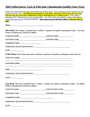 Fillable Online 2020 Unified Sports, Track & Field State Championship ...