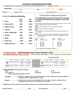 Fillable Online 2019-2020 AP EXAM REGISTRATION FORM Fax Email Print ...