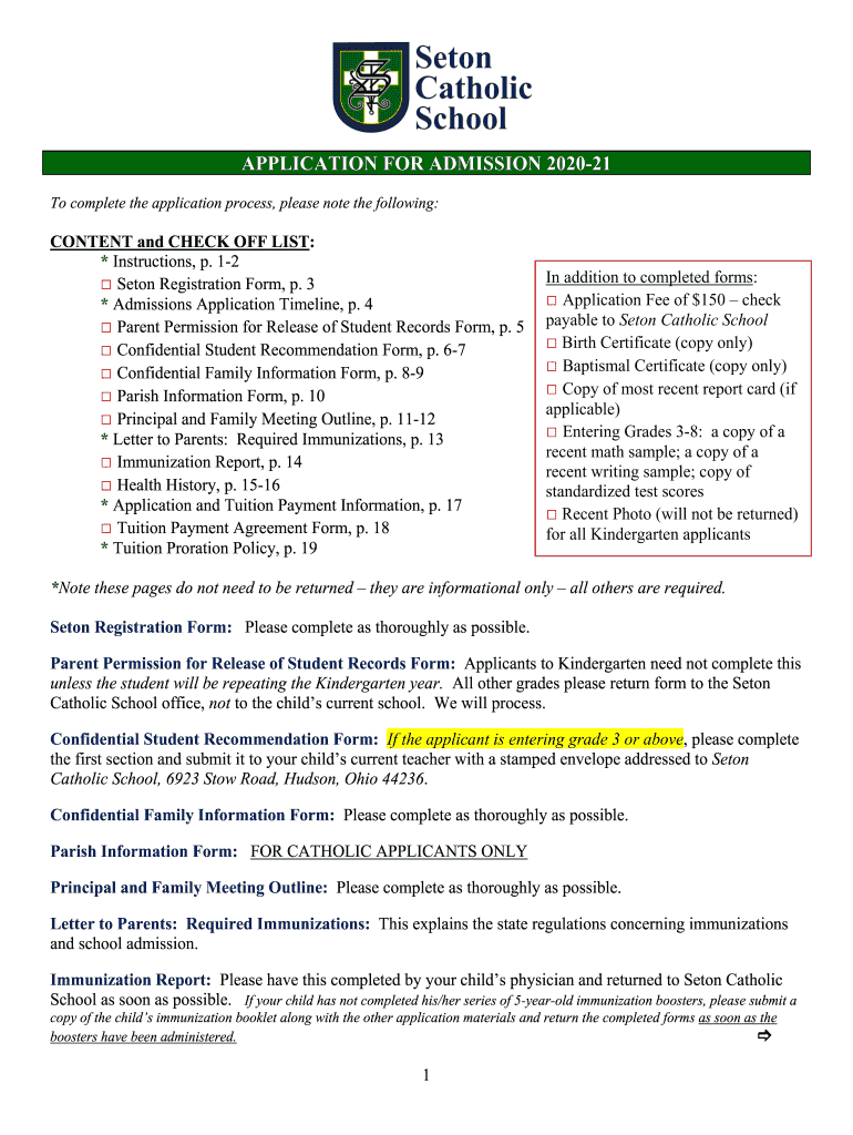 Fillable Online Application Process - Elizabeth Seton High School Fax ...