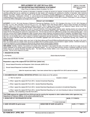 Fillable Online REPLACEMENT OF LOST DD Form 2910,VICTIM REPORTING ...