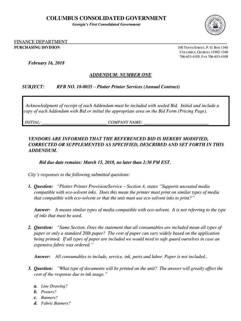 Fillable Online ADDENDUM: NUMBER ONE Fax Email Print - pdfFiller