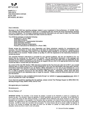 Fillable Online SAMPLE*: K-1 Tax Package Sample is for informational ...