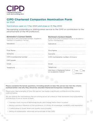 Fillable Online CIPD Chartered Companion Nomination Form Fax Email ...