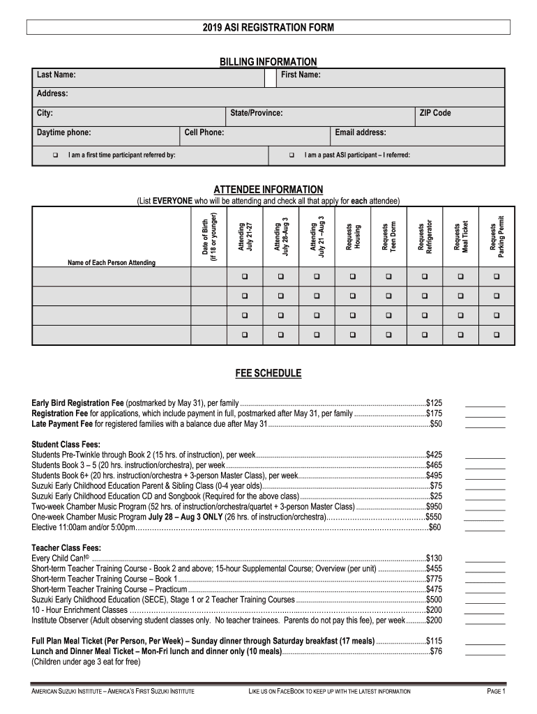 Fillable Online 2019 ASI REGISTRATION FORM Fax Email Print - pdfFiller