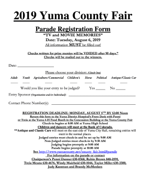 Fillable Online 2019 YC Parade Registration Form Fax Email Print ...