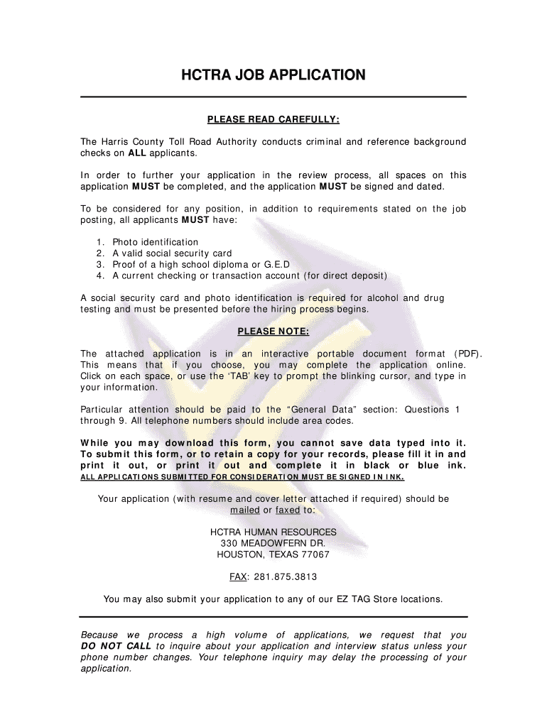 Fillable Online hctra job application - Harris County Toll Road ...
