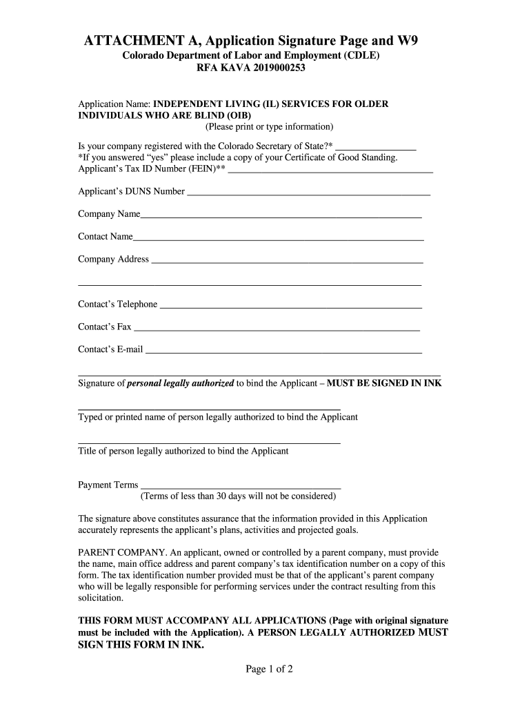 Fillable Online ATTACHMENT A, Application Signature Page and W9 ...