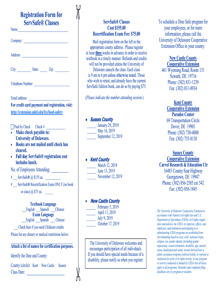 Fillable Online Registration Form for ServSafe Classes Class Date Fax ...