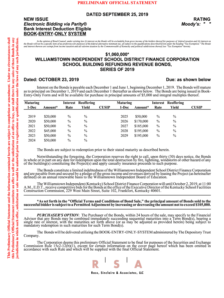 Fillable Online PRELIMINARY OFFICIAL STATEMENT DATED NOVEMBER , 2015 ...