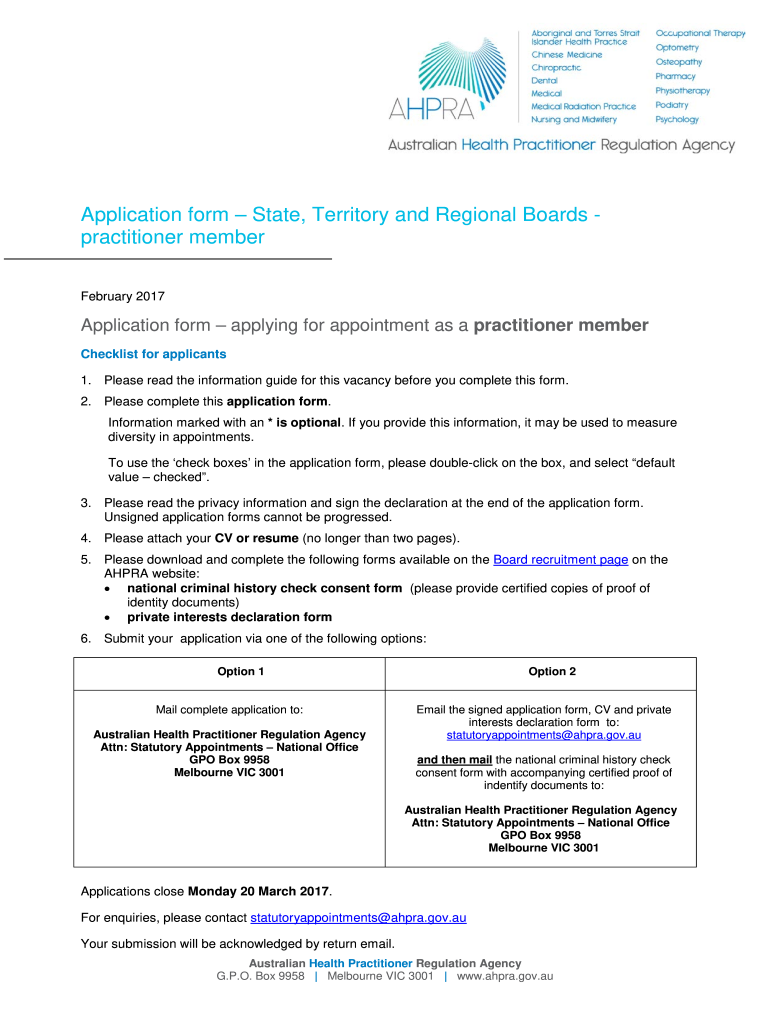 Fillable Online AHPRA - Application form - HP appointment to the STR of ...