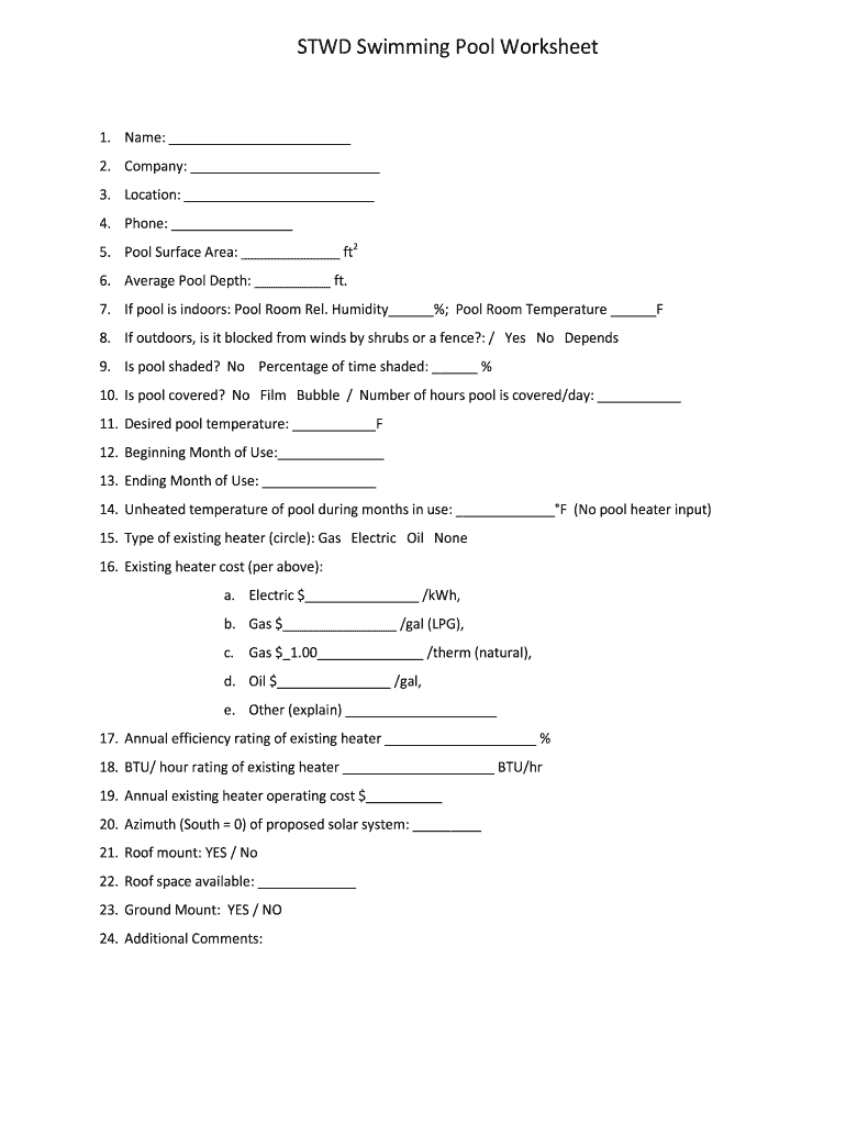 Fillable Online STWD swim pool worksheet.doc Fax Email Print - pdfFiller