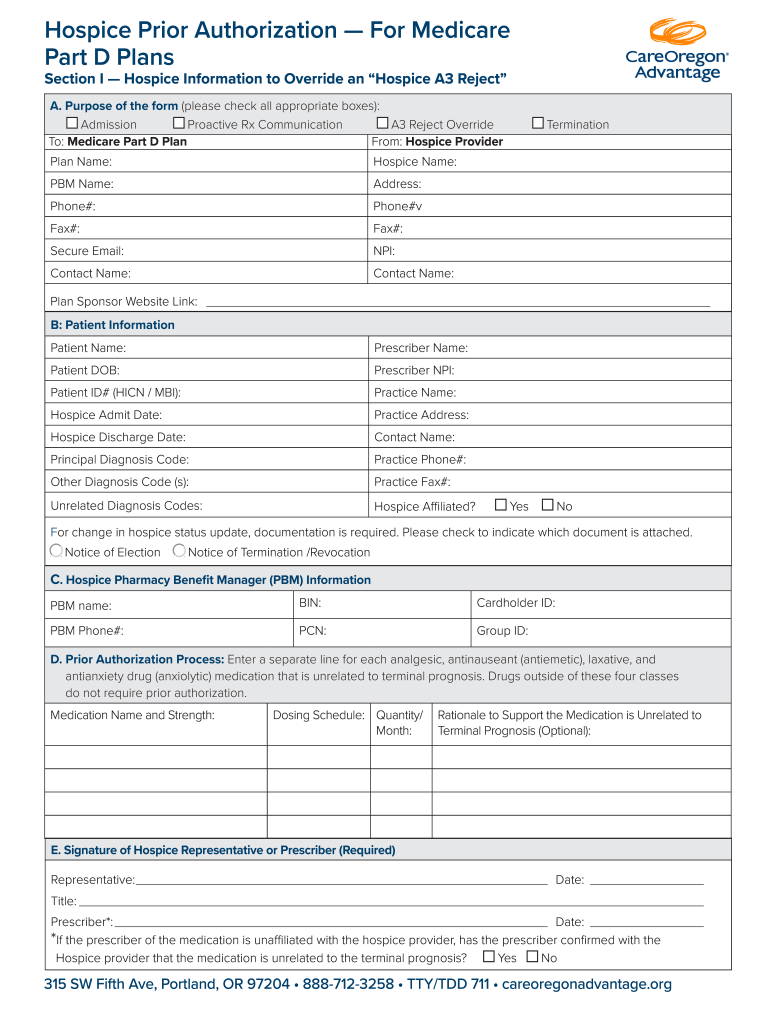 Fillable Online Hospice Prior Authorization Form (Medicare Part D) Fax ...