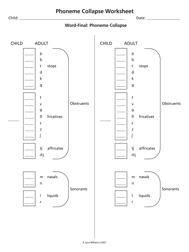 Phoneme Collapse Worksheet - Fill Online, Printable, Fillable, Blank ...
