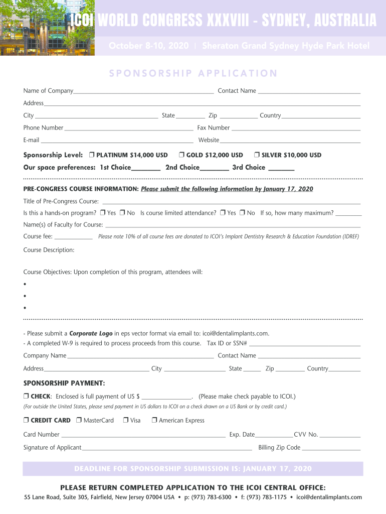 Fillable Online ICOI WORLD CONGRESS XXXVIII - SYDNEY, AUSTRALIA Fax ...