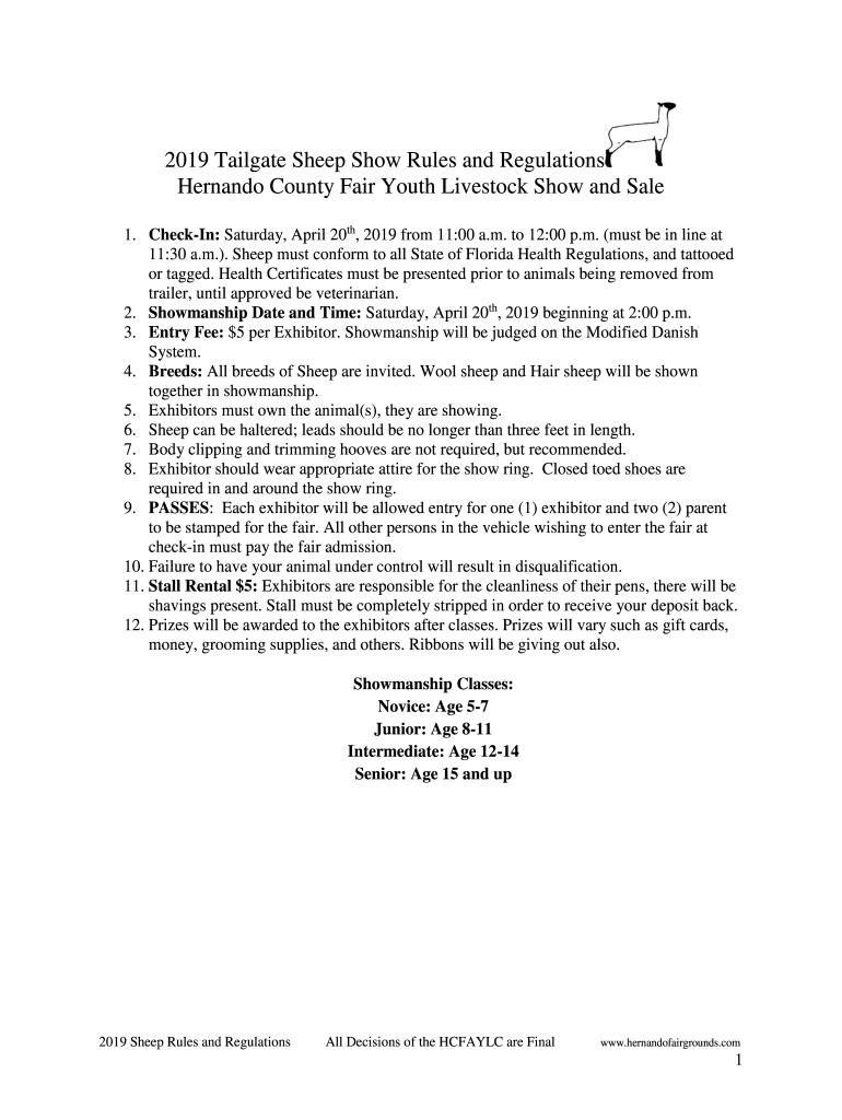 Fillable Online 2019 Tailgate Sheep Show Rules and Regulations Fax ...