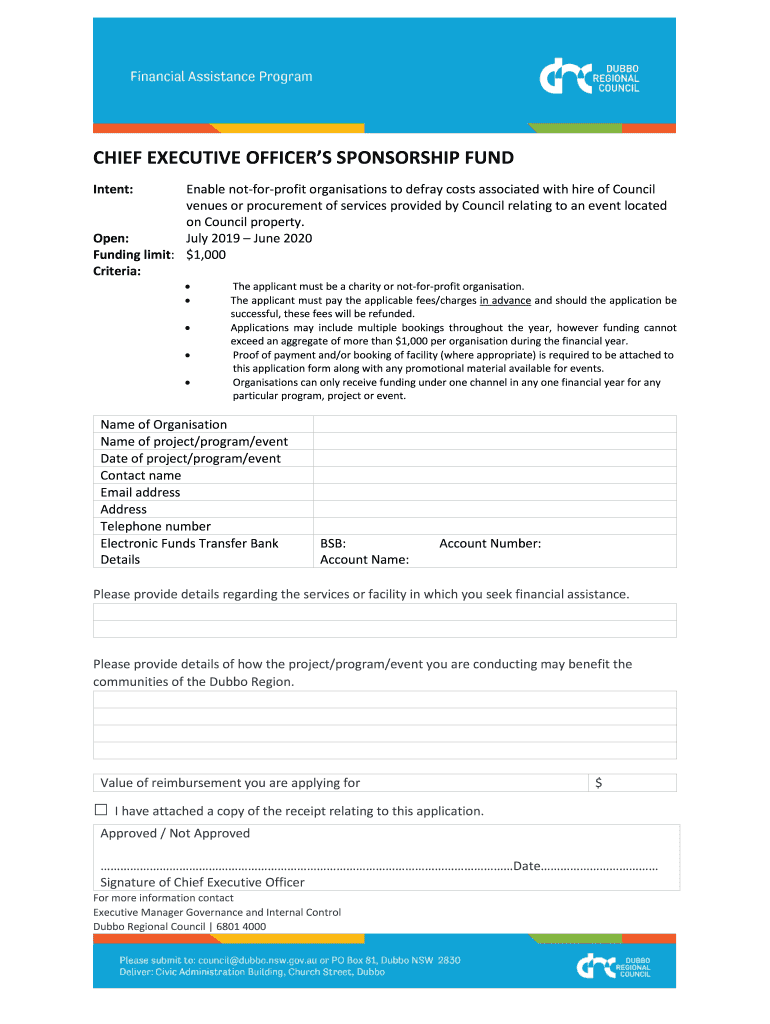 Fillable Online Application Form - CEO Sponsor Fund July 2019 Fax Email ...