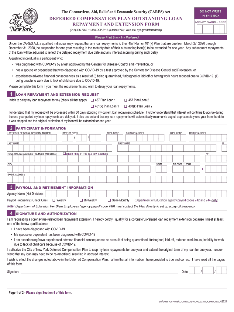 Fillable Online DEFERRED COMPENSATION PLAN OUTSTANDING LOAN Fax Email ...