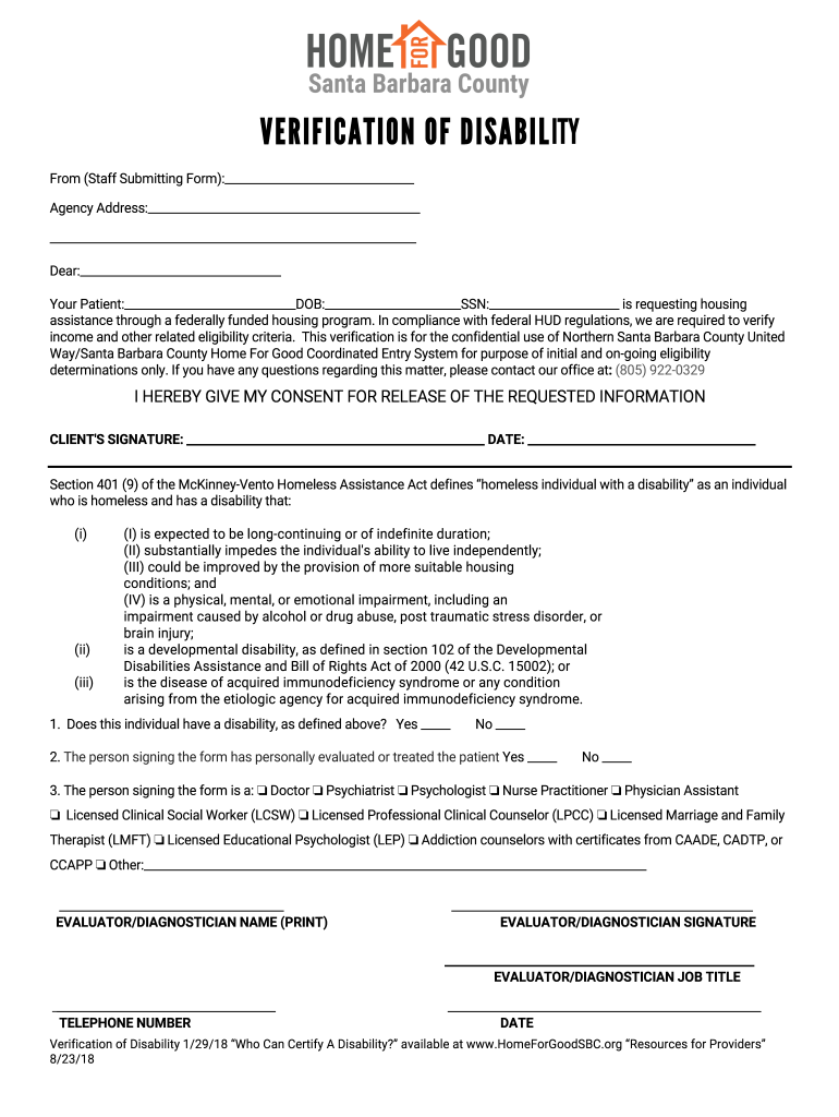 Fillable Online VERIFICATION OF DISABILITY HG 18 V2.docx Fax Email ...