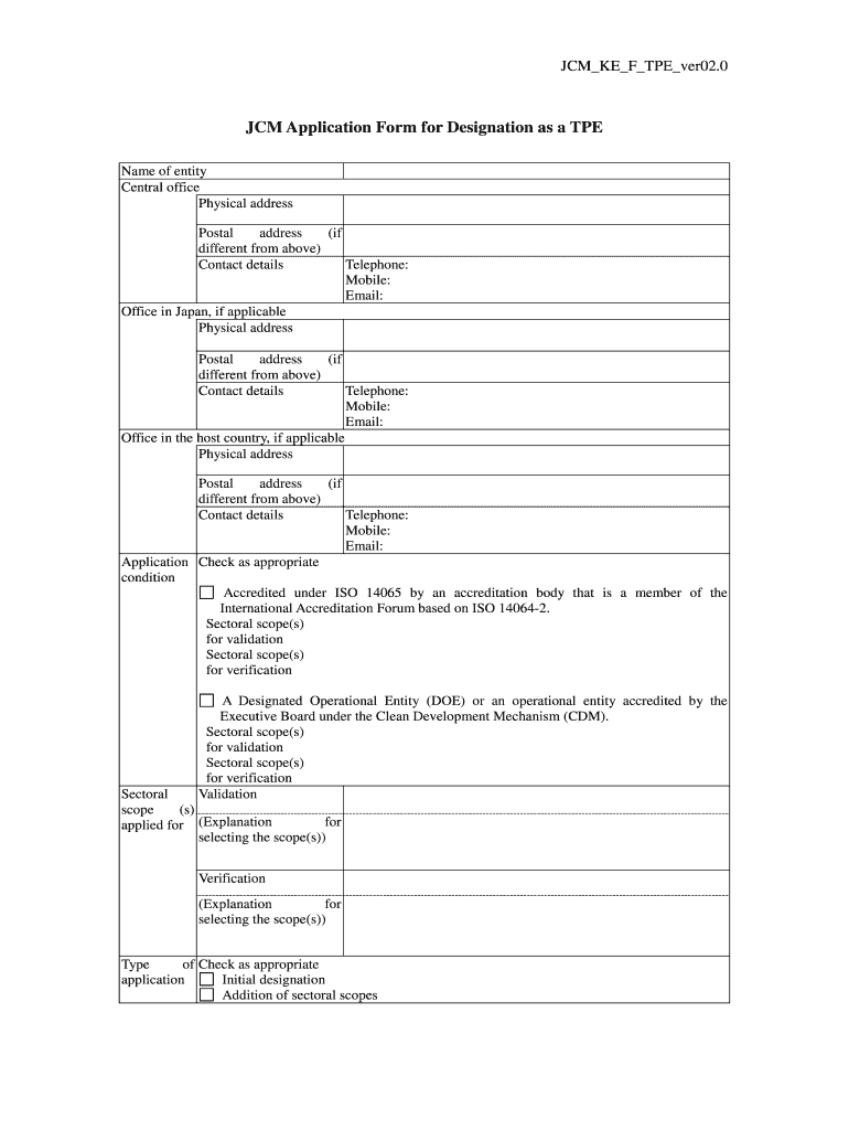Fillable Online JCM Application Form for Designation as a TPE Fax Email ...