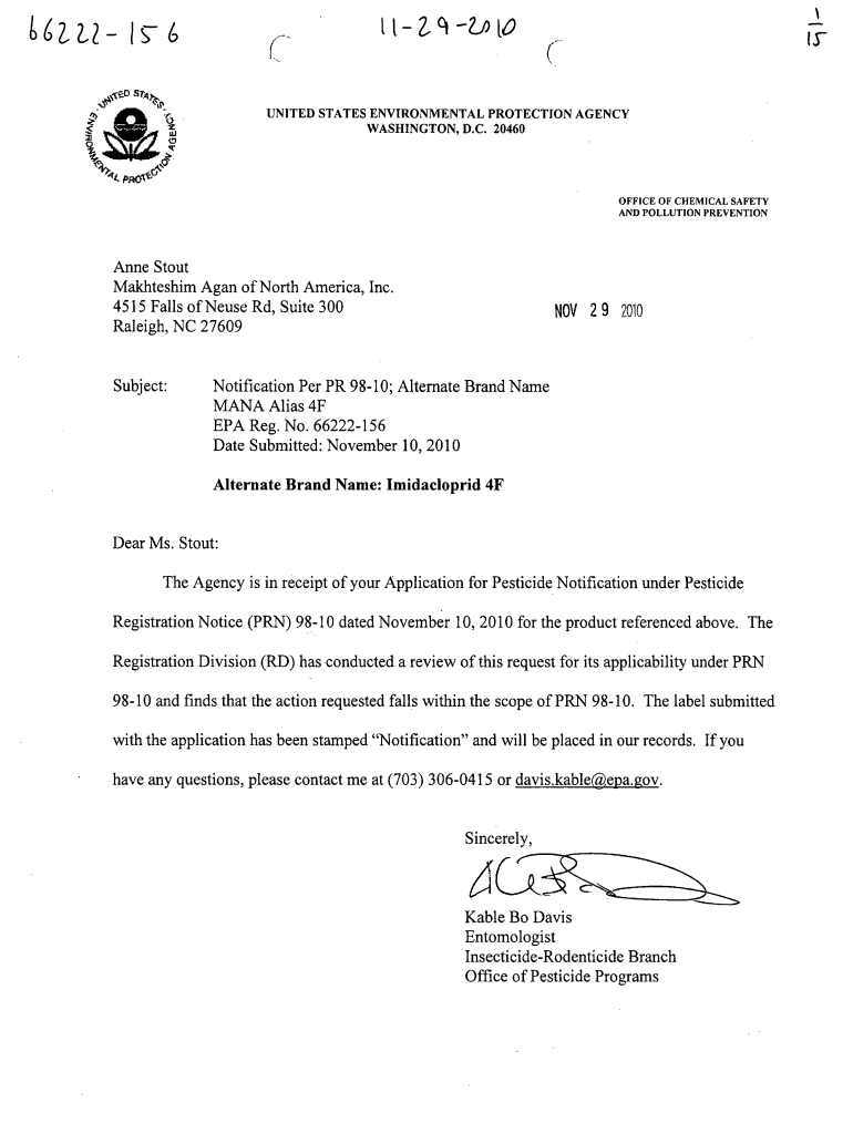 Fillable Online U.S. EPA, Pesticides, Label, MANA ALIAS 4F, 11/29/2010 ...