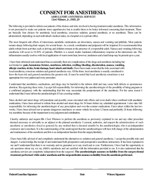 Fillable Online CONSENT FOR ANESTHESIA - ProSites, Inc. Fax Email Print ...