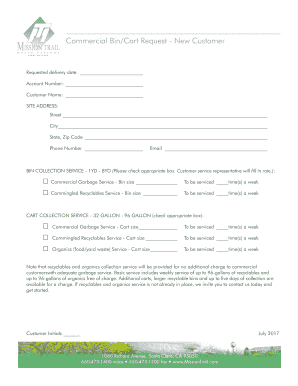 Fillable Online Commercial Bin/Cart Request - New Customer Fax Email ...