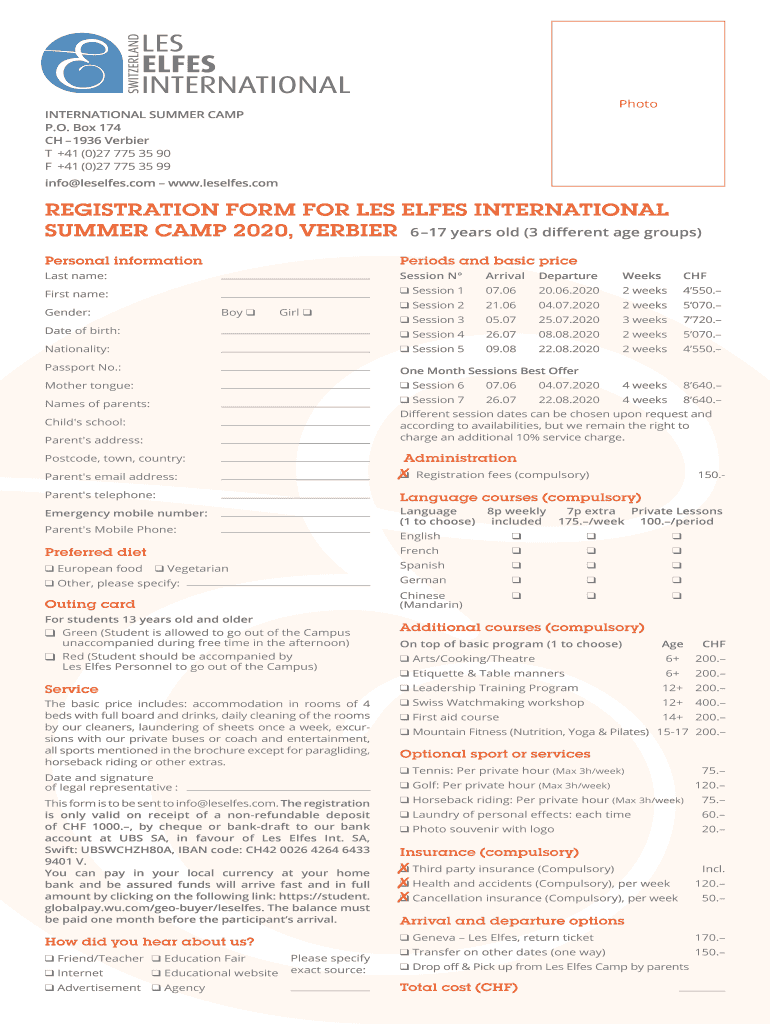 Fillable Online registration form for les elfes international winter ...